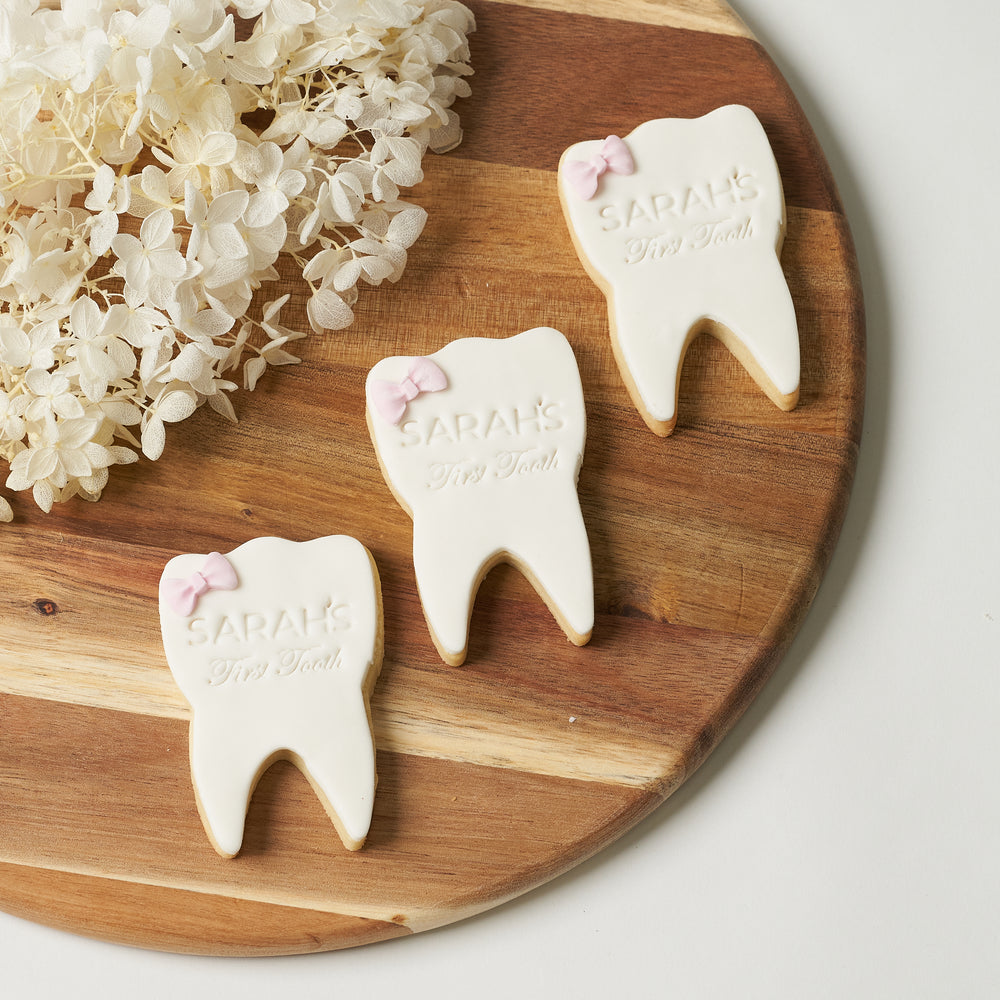 Shop Handmade Custom Fondant Icing Sugar First Tooth Girl Cookies ...